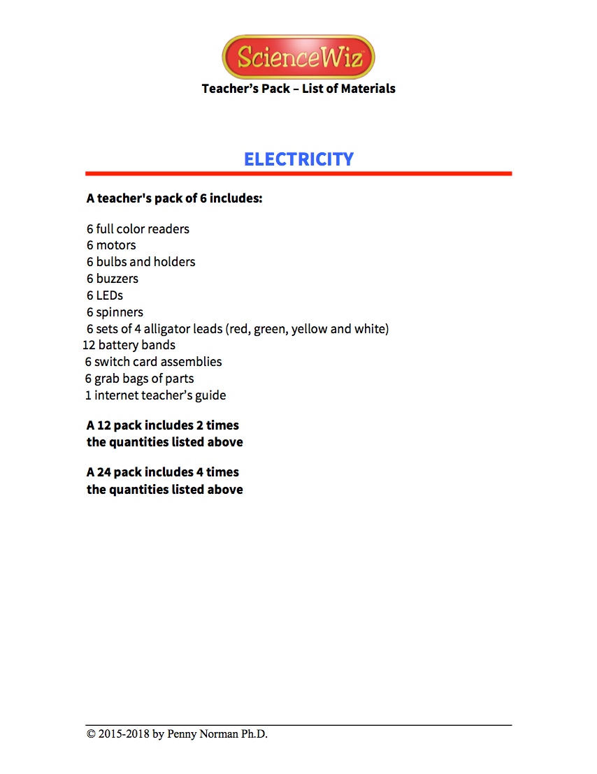 Electricity Teacher’s Pack – ScienceWiz