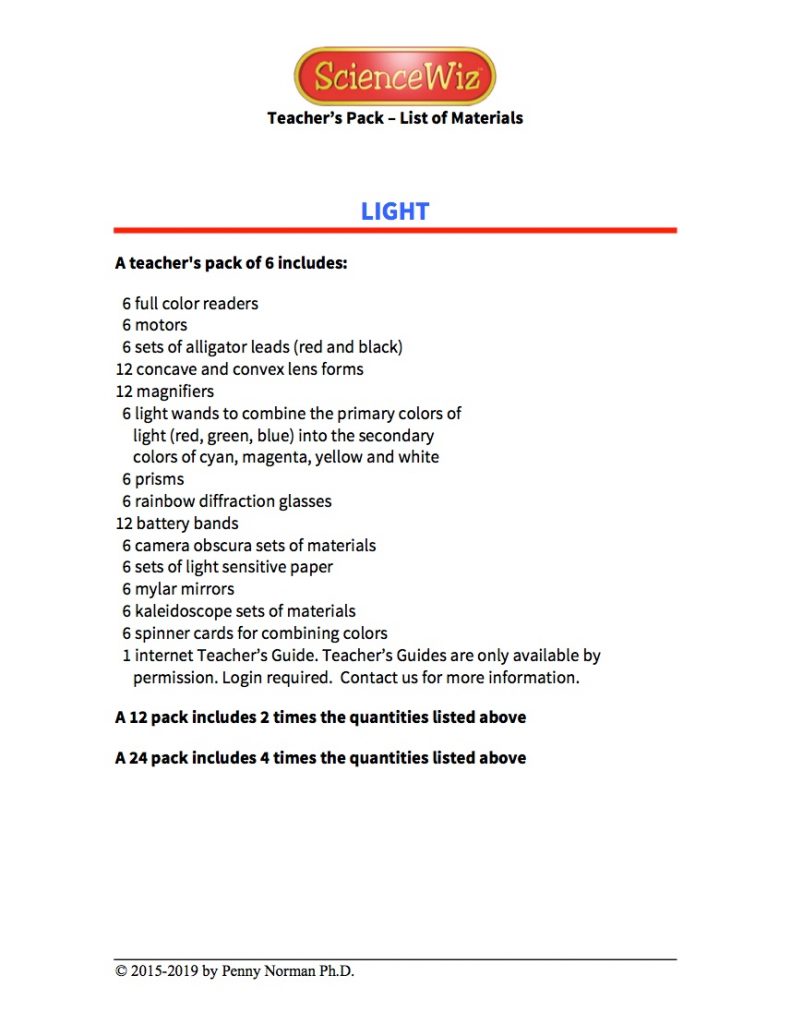 Light Teacher’s Pack – ScienceWiz